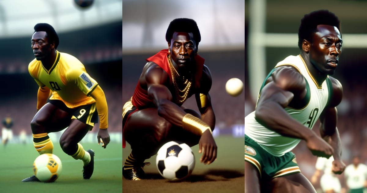 Lexica - Pele as gon in throne with ball, white predomknance pele god