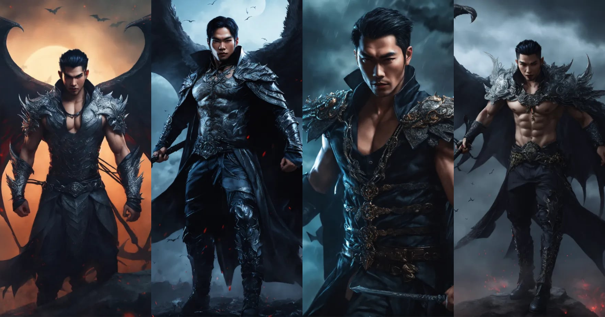 Lexica - Full body strong muscular evil Asian vampire man entangled in ...