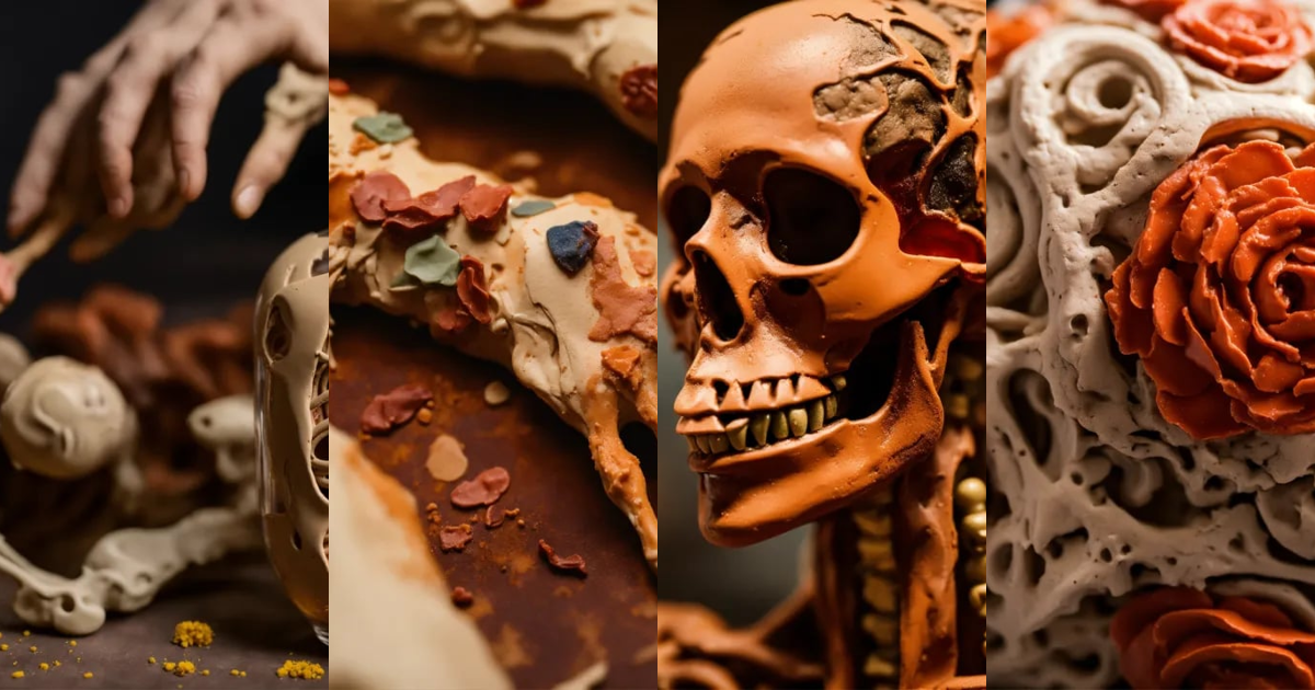 Lexica - Hand-made modeling clay work. close up view on flesh and bones ...