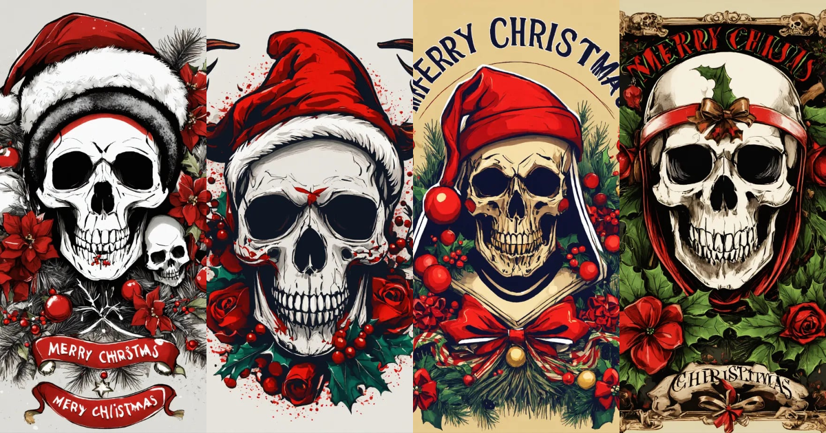 Lexica - Death skull Merry Christmas t-shirt design on a white background