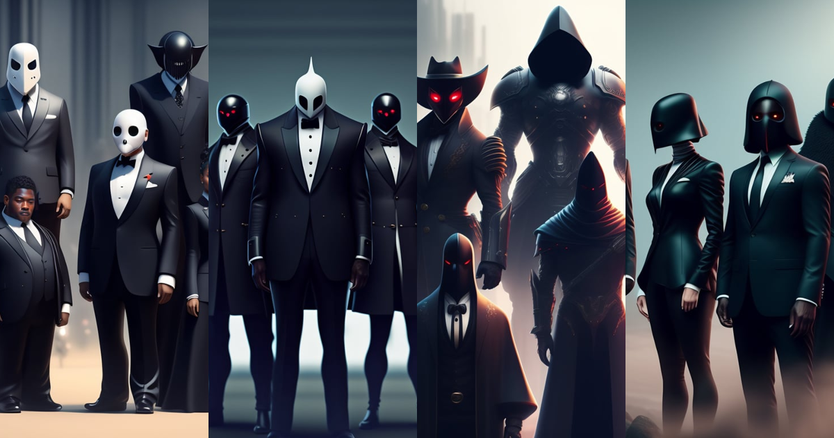 Lexica - A group of creepy creatures with no face wearing black suits ...
