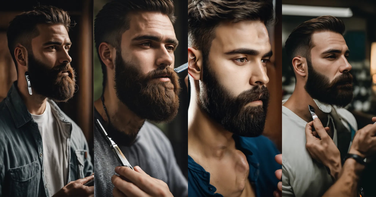 Lexica - Man lining up his beard with a razor