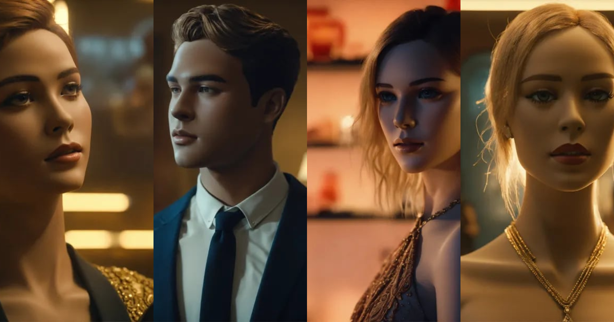 Lexica - A young smart man is loving a female mannequin , mood lighting, wide front shot, 8k ...