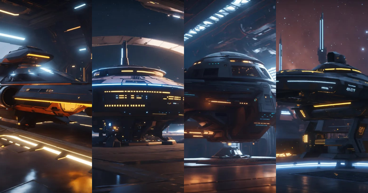 Lexica - Small Dark alien speeder craft docked in a space port star ...