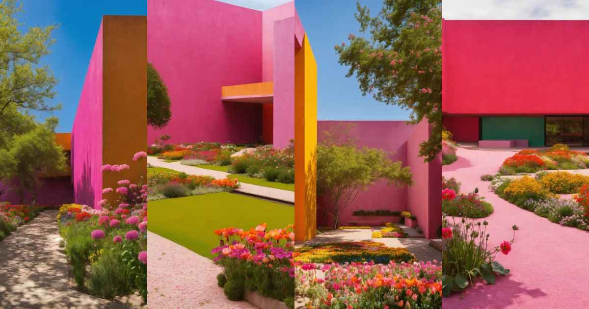 Lexica - Luis barragan colorfull exterior park wih many fowers natural ...