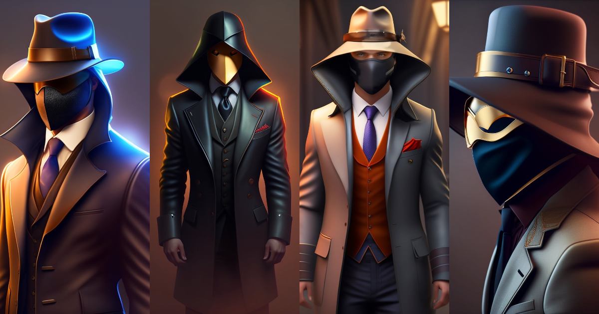 Lexica - Male detective, mysterious, masked, faceless,