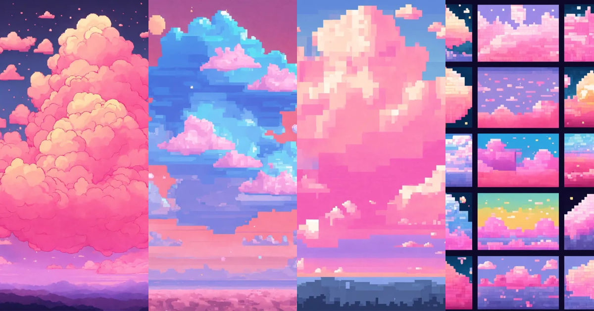 Lexica - Pixel cotton candy colored cloud sprites