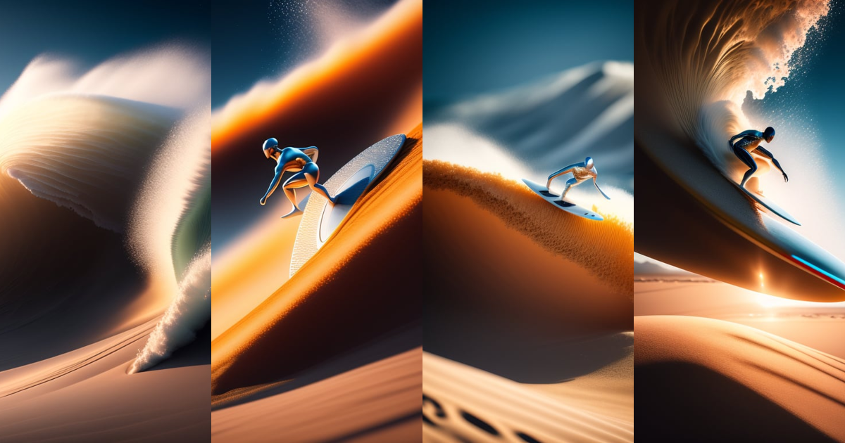 Lexica - Silver surfer, on top of his surf board, silver board, surf ...