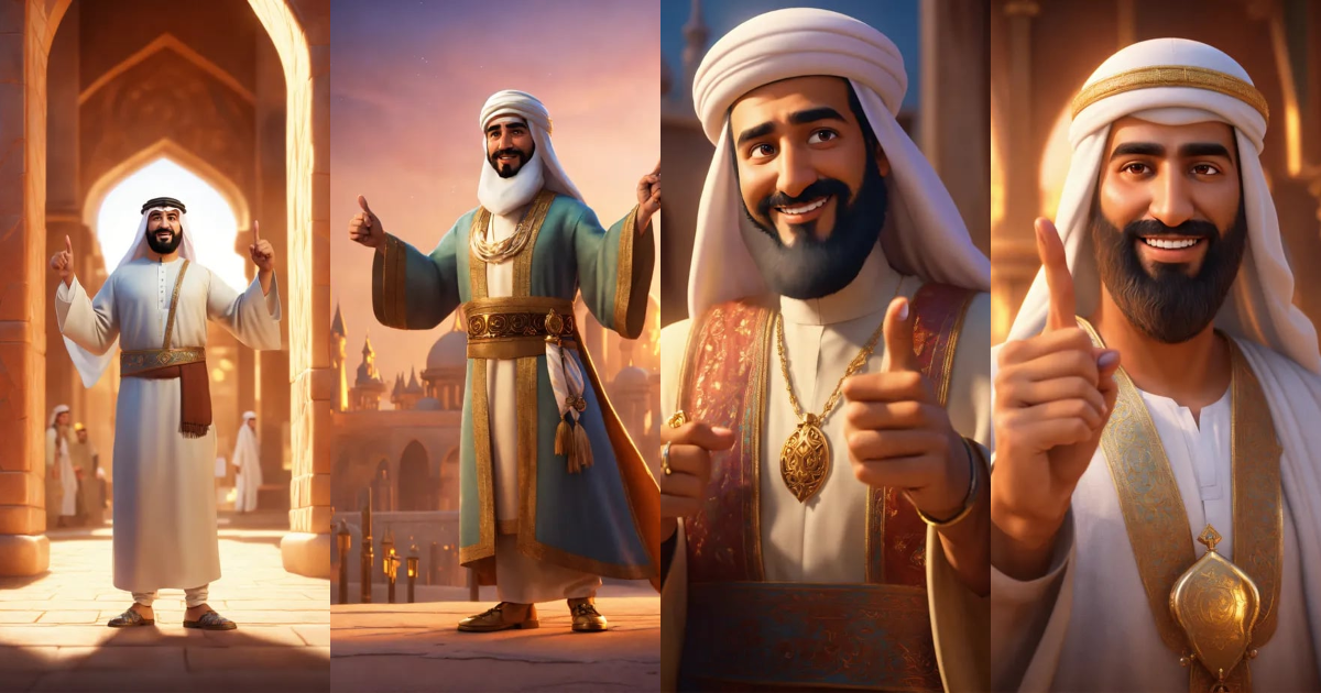 Lexica - Create a 3D rendering of an Arab sheikh showing his index ...