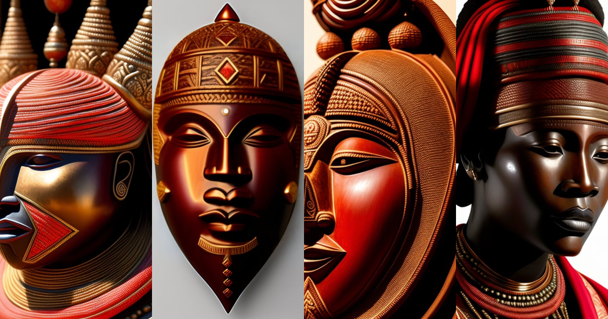 Lexica - Pencil ultradetailed sketch of the necromancer Benin mask, red ...