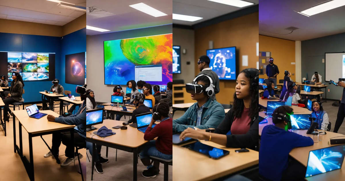 Lexica - A lively classroom filled with students of color engrossed in ...