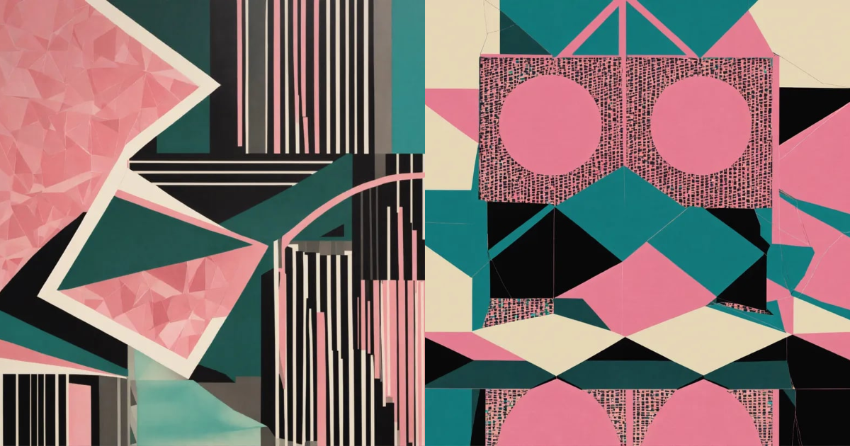 Lexica - Fragmented geometric patterns, riso design, teal pink black ...