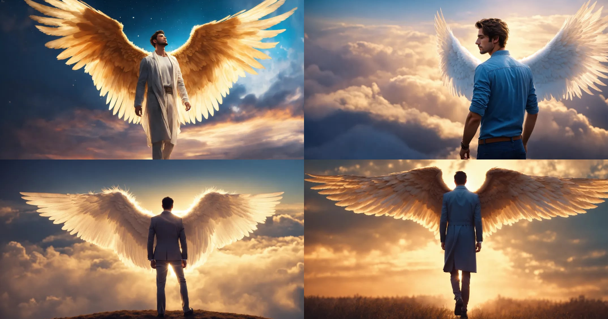 Lexica - Ange homme dans le ciel sur fond lumineux, ange étend ses ...