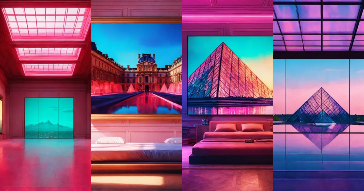 Lexica - Large room at the louvre with massive framed painting on the ...