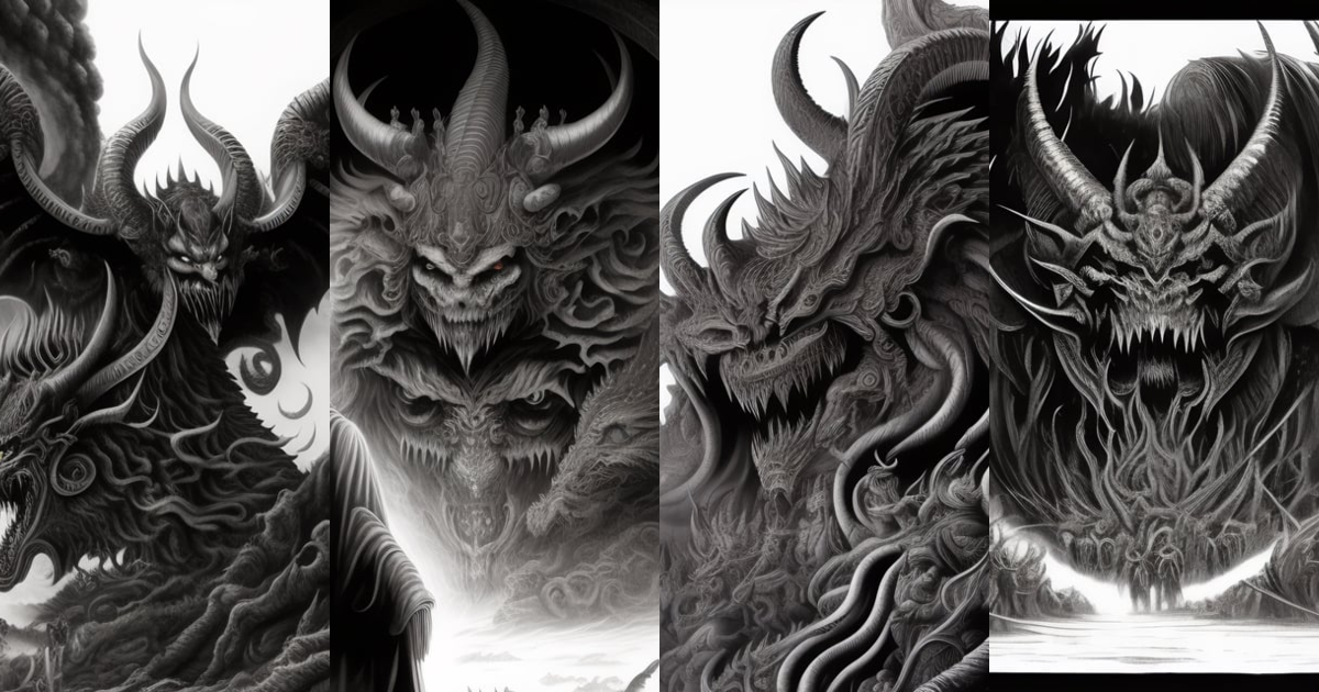 Lexica - Giger and kentaru miura drawing of a demons hell and monsters ...