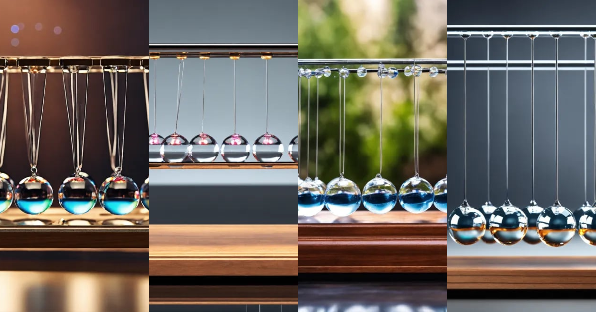 Lexica - Newtons cradle, five crystal clear transparent bouncing balls ...