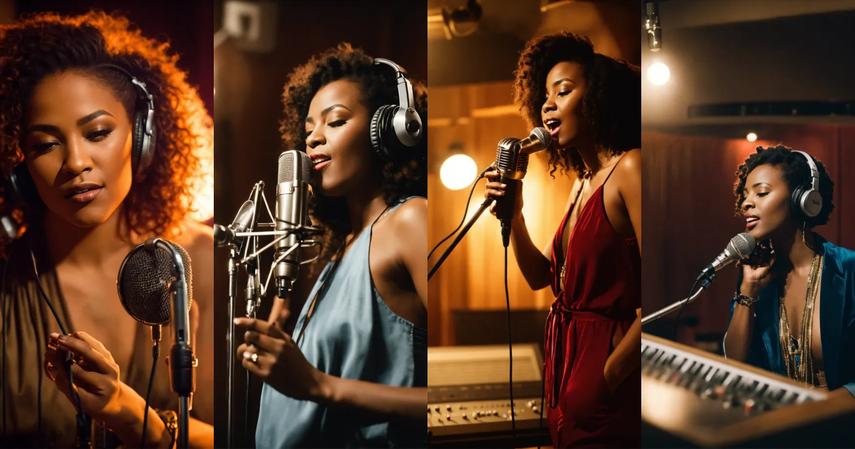 Lexica - Soulful female Crooner holding the mic in the studio.