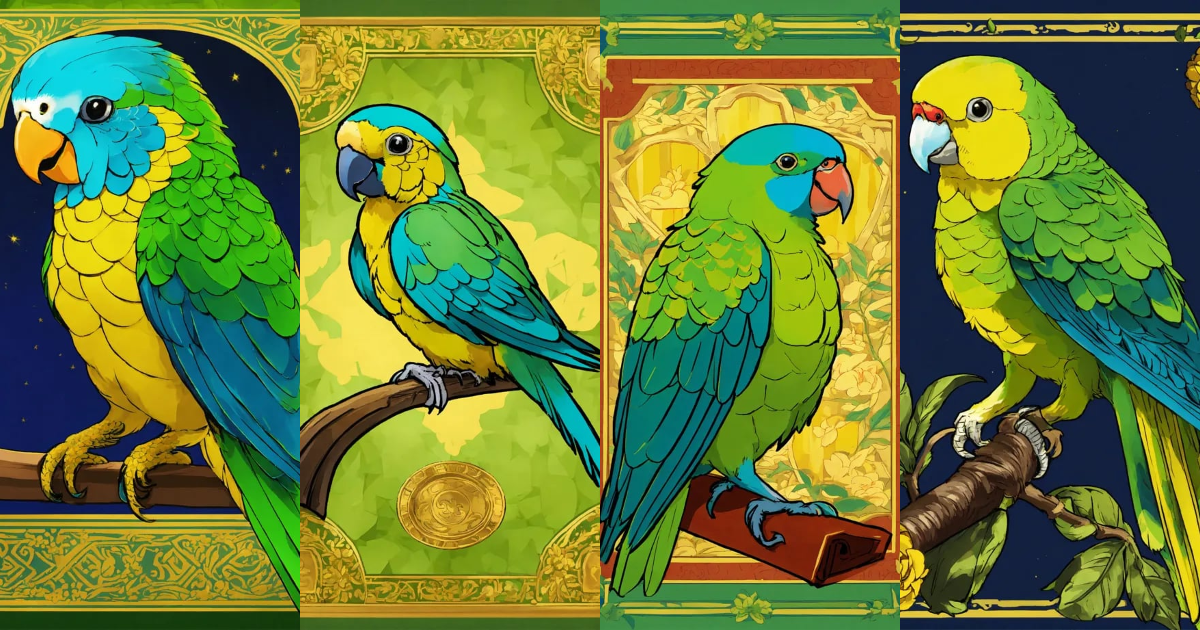 Lexica - A yellow- green parakeet , based on the card "el cotorro" of ...