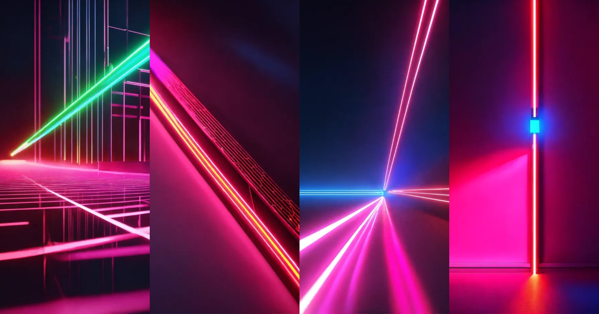 Lexica - Single neon laser beam, pointing downward left angle, 4k ...