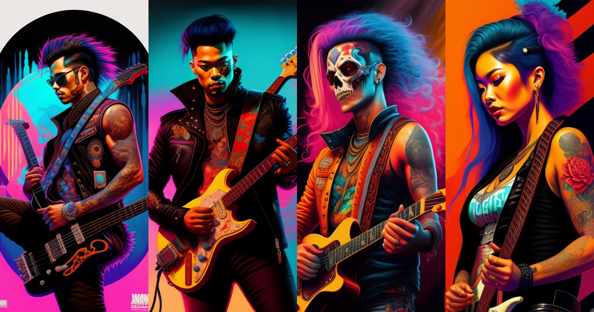 Lexica - Zombie punk rocker playing guitar, tristan eaton, victo ngai ...