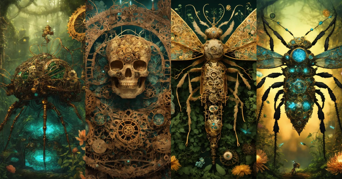 Lexica - Insect features, full body, intricate, mycelial lace ...