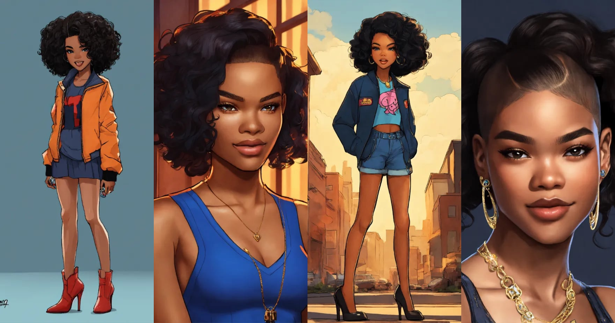 Lexica - Teyana Taylor cartoon character age 10 with short wavy hair ...