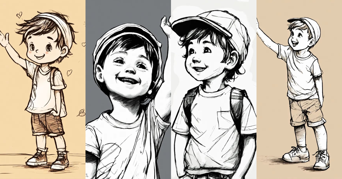 Lexica - A cute, happy boy drawn from the profile. Looking to the side ...