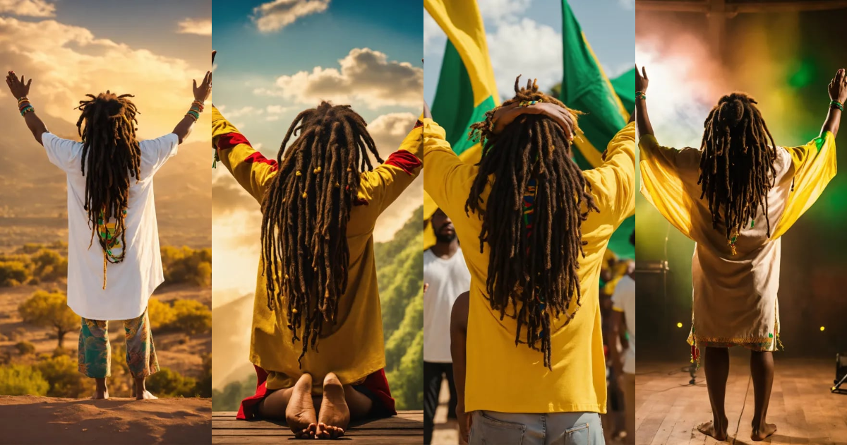 Lexica - Rastafarian with hands outstretched worshipping with back ...
