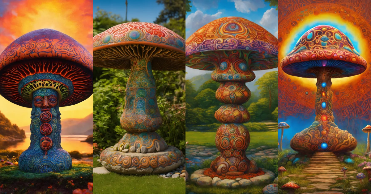 Lexica - An ancient stone meditative lsd mushroom totem garden ornament ...