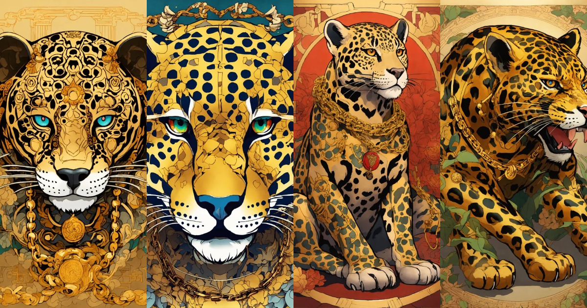 Lexica - There is a jaguar with a gold chain around its , jaguar design ...