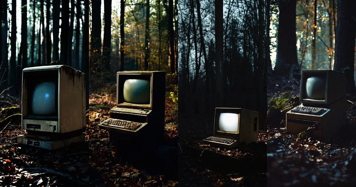 Lexica - Retro Macintosh desktop computer abandoned in the woods ...