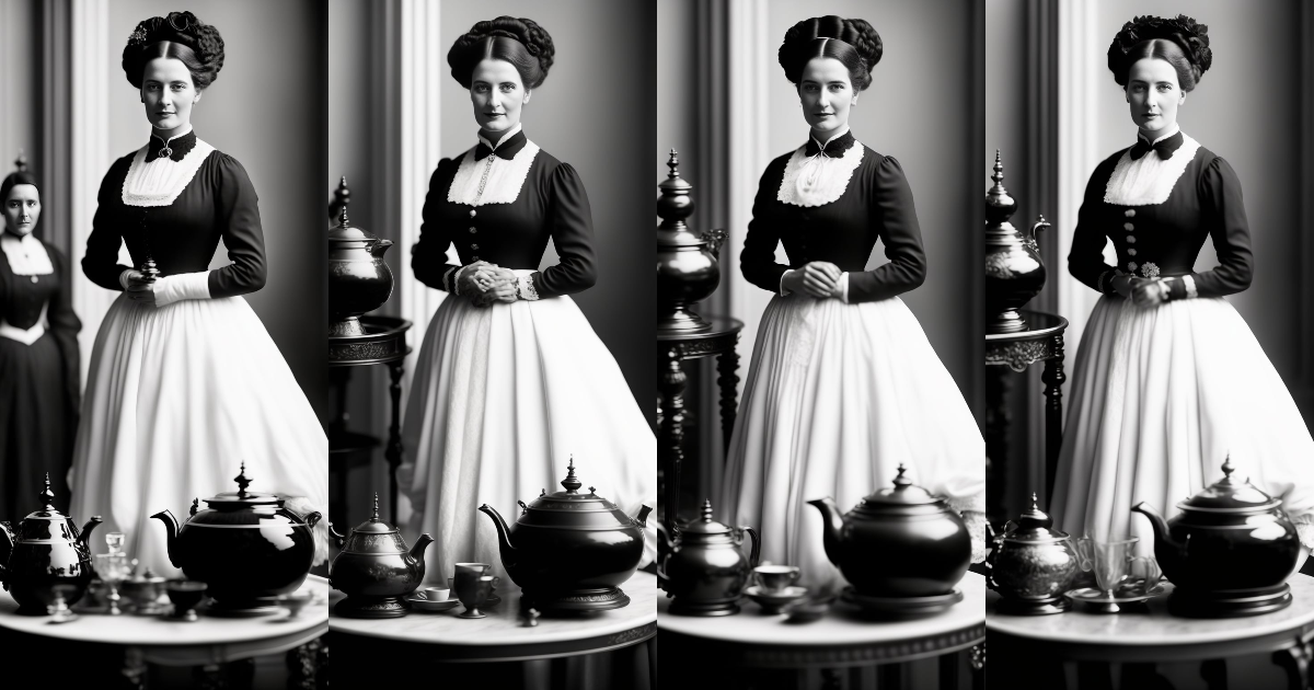 Lexica - 1910 grainy photograph of an edwardian maid with a black dress ...