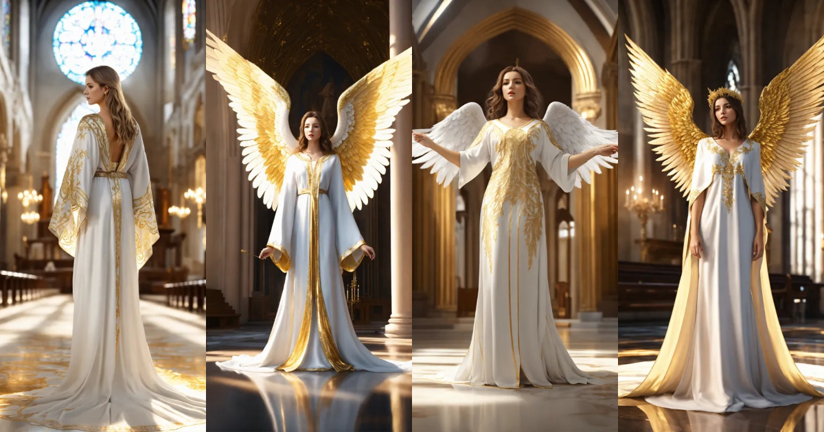 Lexica - Ultra realistic full body angel beautiful white and gold robe ...
