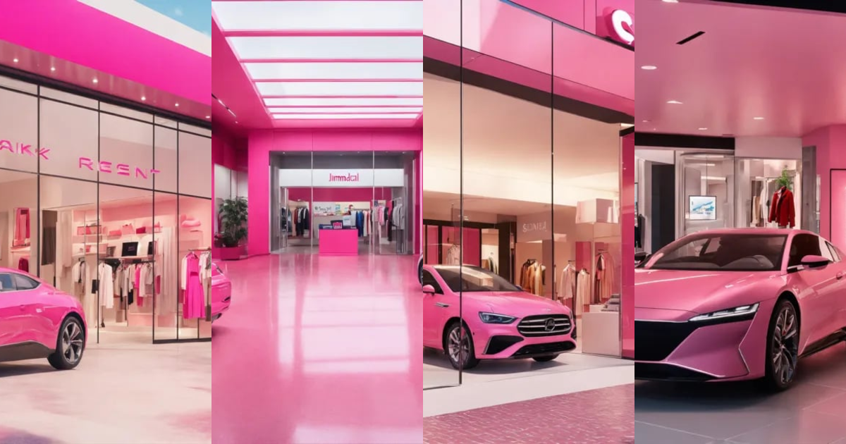 Lexica - Indoor, inside mall, small store, car rental store, pink car ...
