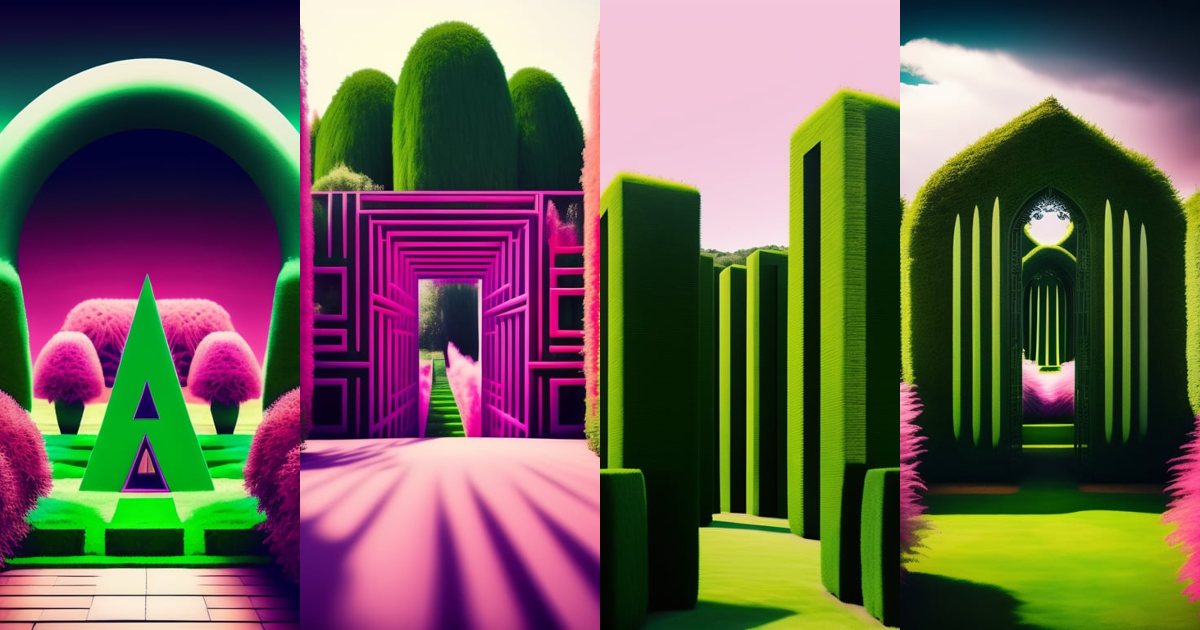 Lexica - Tall green hedge maze, green grass, evil monster in shadows ...