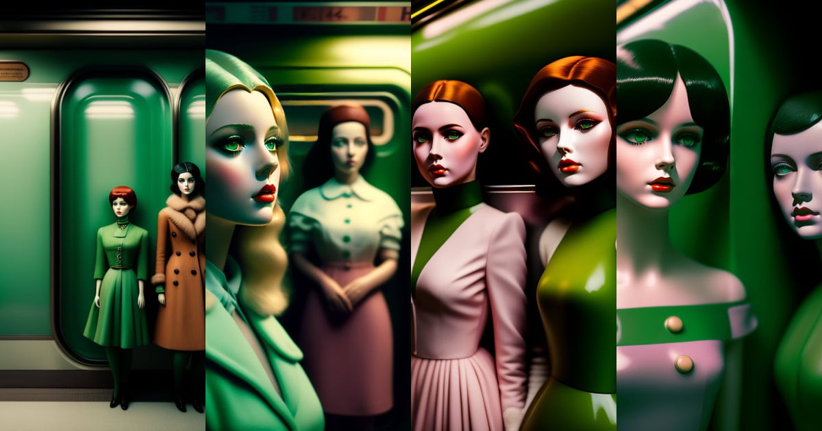 Lexica - Animatronic dolls on the subway by margaret keane, 1 9 6 0 s ...