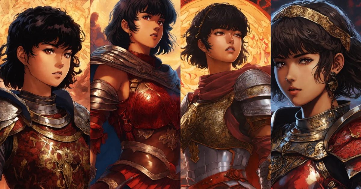 Lexica - Anime art of Casca from Berserk, brown skin, short hair ...