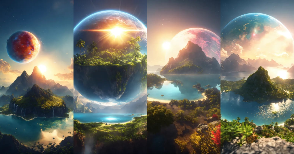 Lexica - Island with one little planet in background, being ...