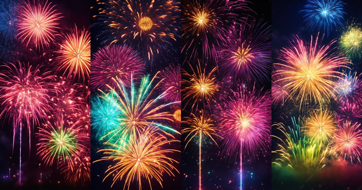 Lexica - Bright celebration background , neon color fireworks, less smoke