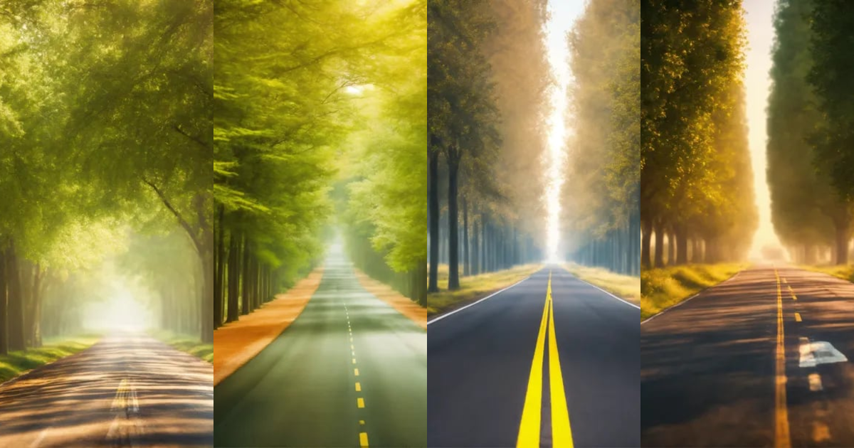 Lexica - A road with trees on each side, realistic, depressing, middle ...