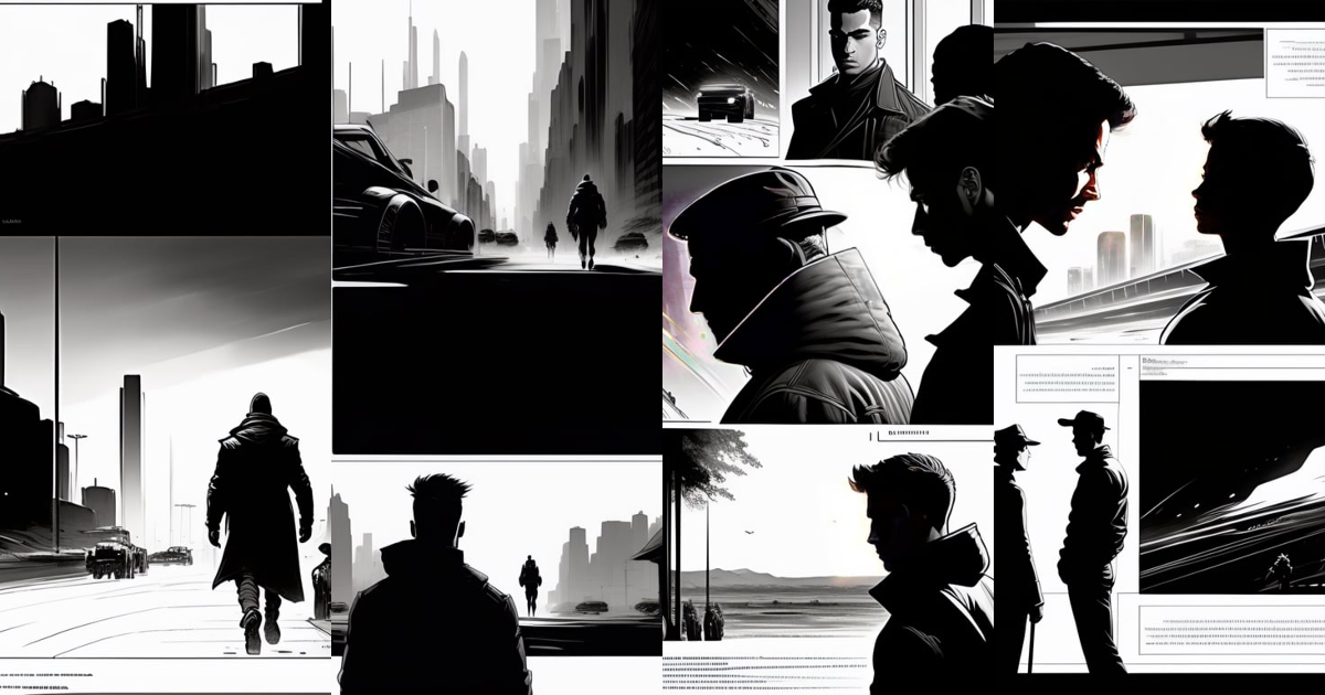 Lexica - Storyboard by gabriel hardman , a man run looking behind ...
