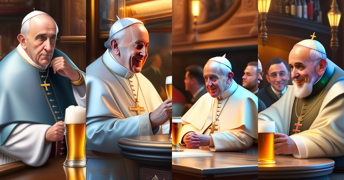 Lexica - Creates Pope Francis sitting at a bar table, having a beer