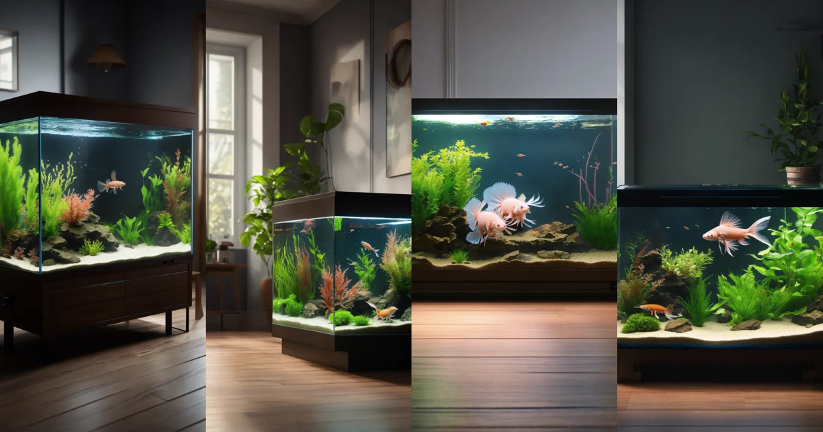 Lexica - Fish tank with axolotls in a living room with dark wood floors ...