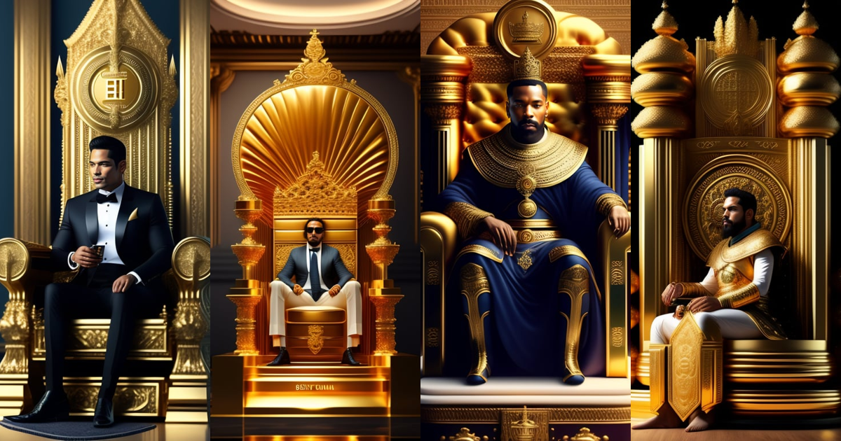 Lexica - A man sitting a throne made of bitcoins symbol