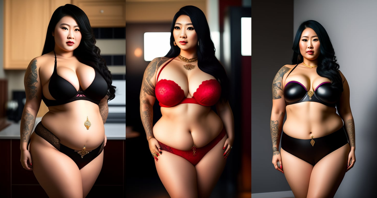 Lexica - Thick asian woman with queen of spade tattoo on belly, Wide hips, mommy