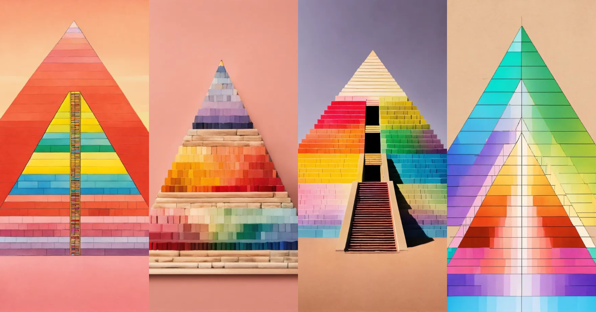 Lexica - A pencil illustration of a pyramid, split in 5 rows, each row ...