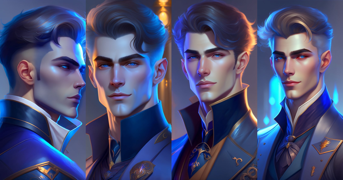 Lexica - Handsome dark blue vampire guy with short dark blond hair tied ...