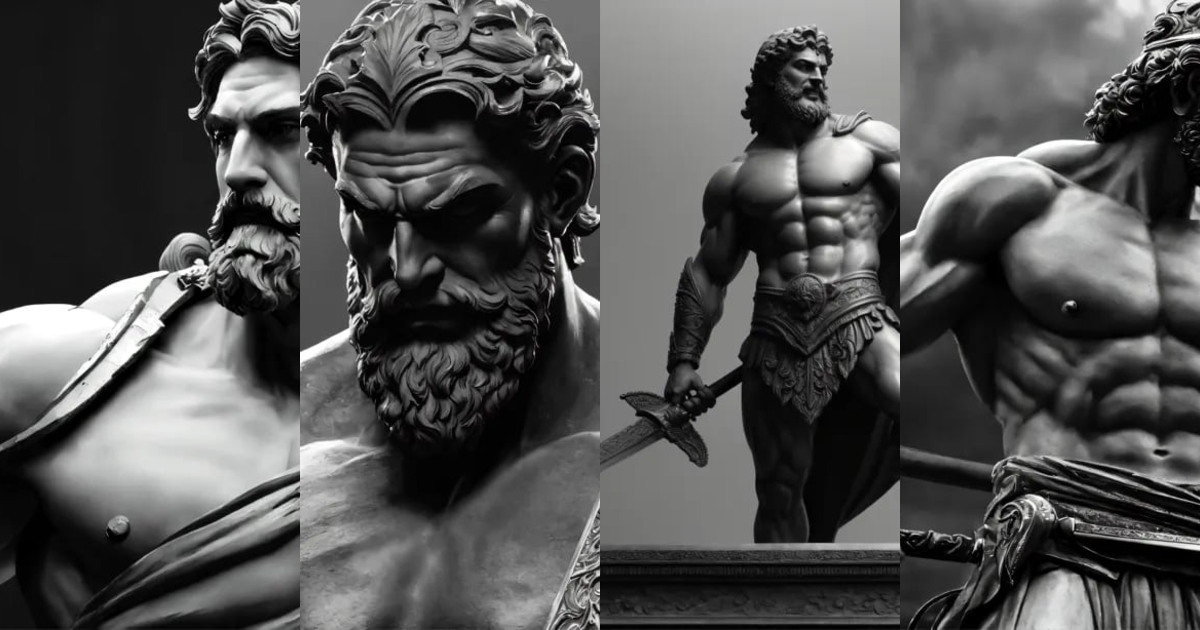 Lexica - Greek statue strong man standing with sinister smile sideways ...