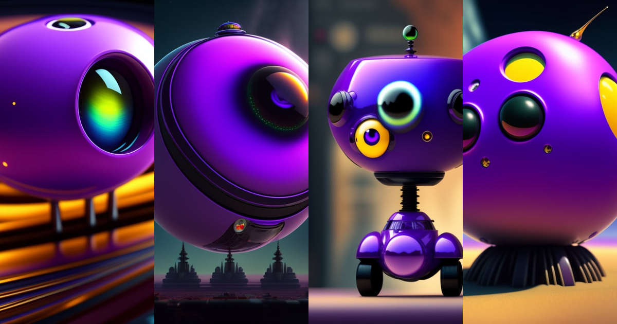 Lexica - A violet robot with big eye surounded by atoms