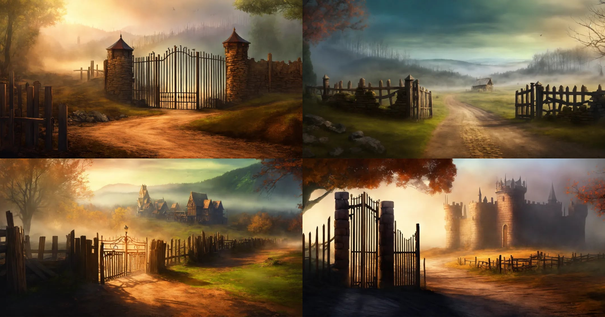 Lexica - Fantasy Setting, battered large palisade wall with a gate ...